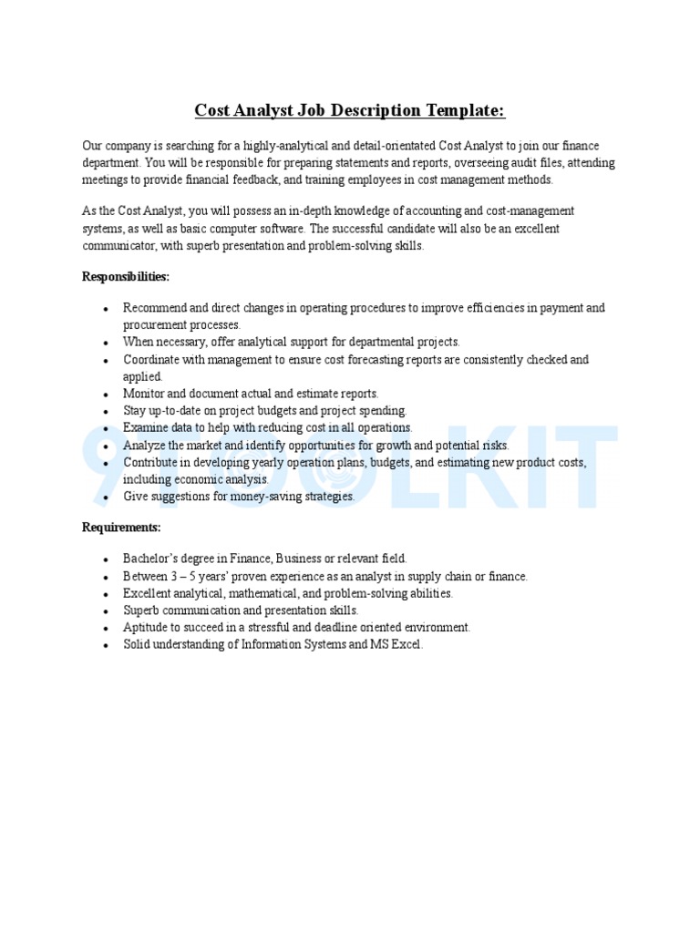 Cost Analyst Job Description Template | PDF