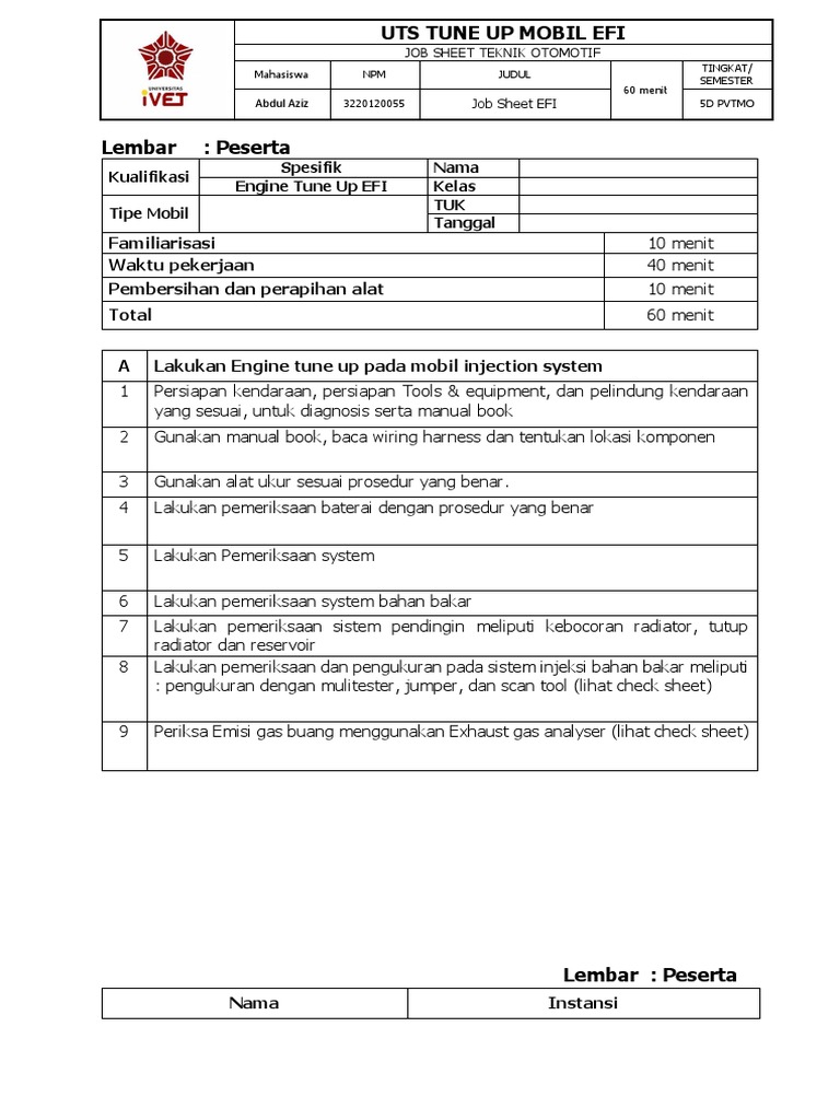 UTS Job Sheet | PDF