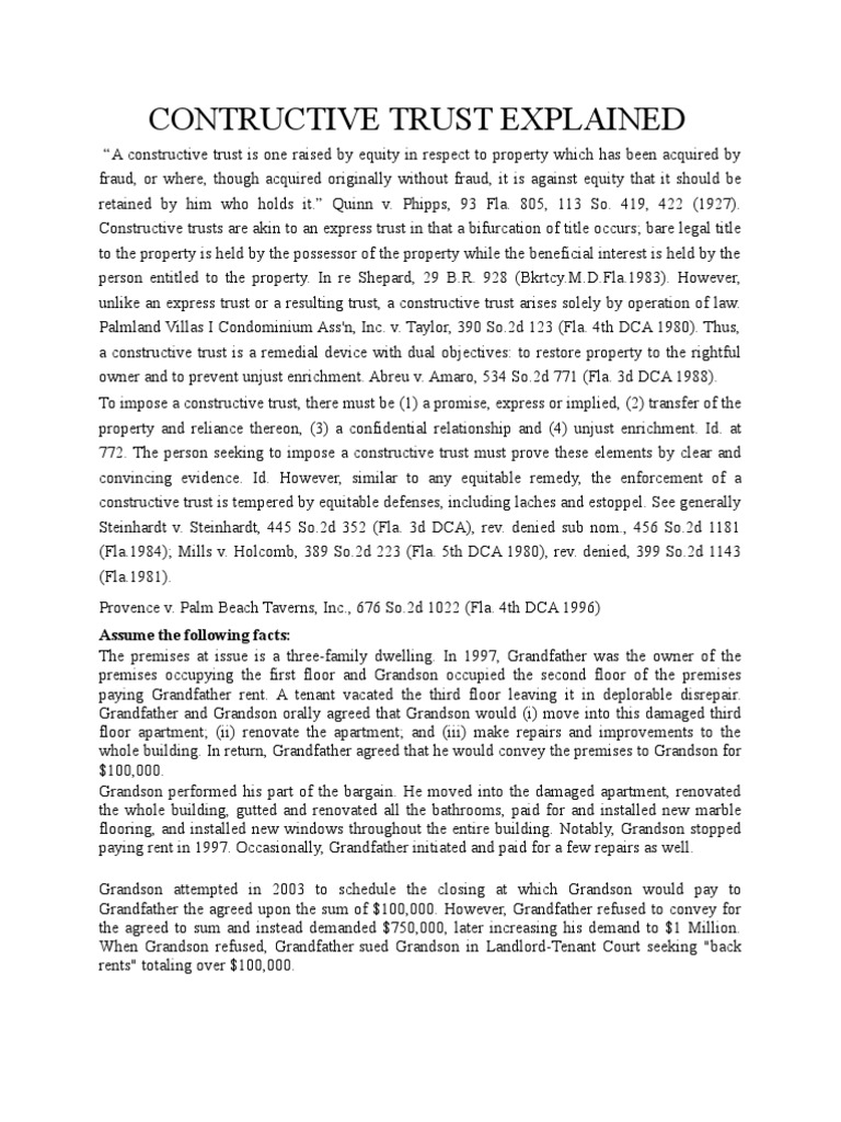 Constructive Trust Case Explained | PDF | Equity (Law) | Trust Law
