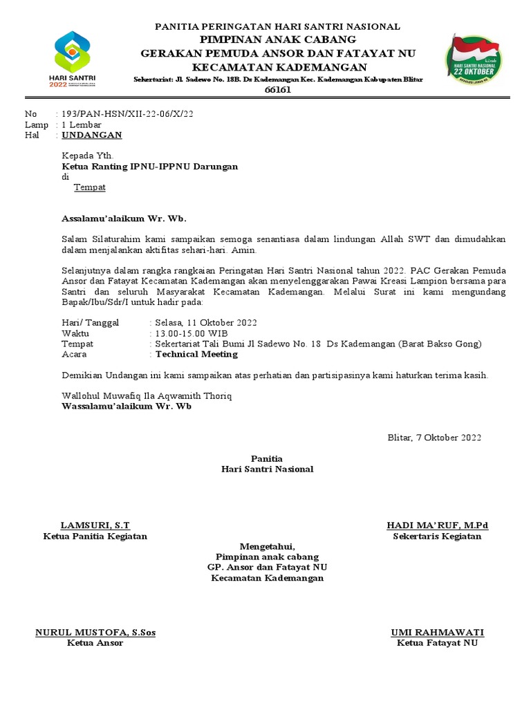 Undangan Technical Meeting Ipnu-Ippnu | PDF