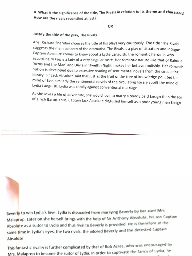 The Rivals Assignment Questions-Answers | PDF