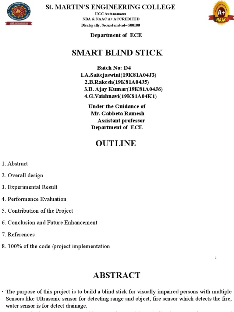 Ppt-Smart Blind Stick 3RD Review - (Batch D4) | PDF | Microcontroller ...