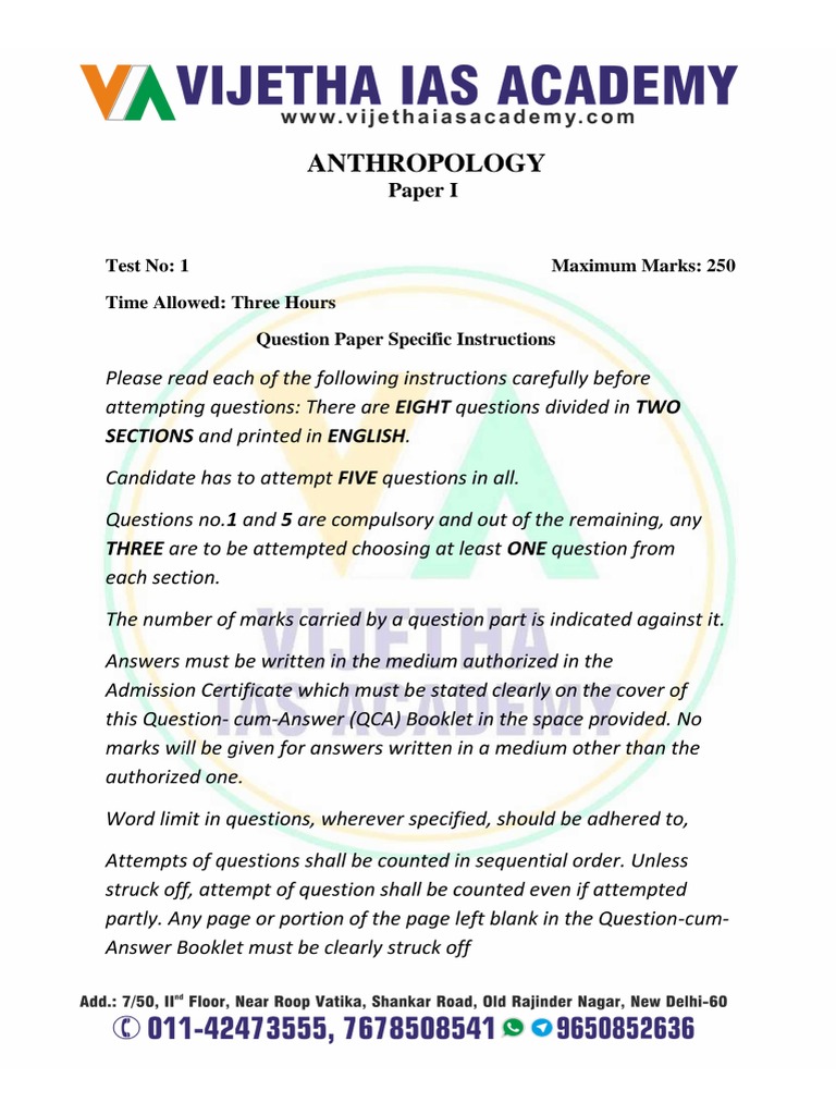 Anthro Paper 1 FLT 1 | PDF