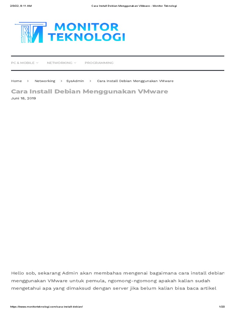 Cara Install Debian Menggunakan VMware - Monitor Teknologi | PDF
