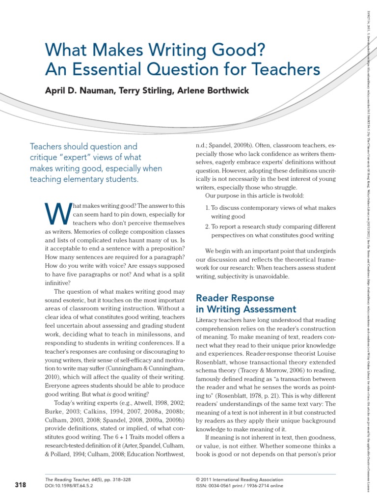 The Reading Teacher - 2011 - Nauman - What Makes Writing Good An ...