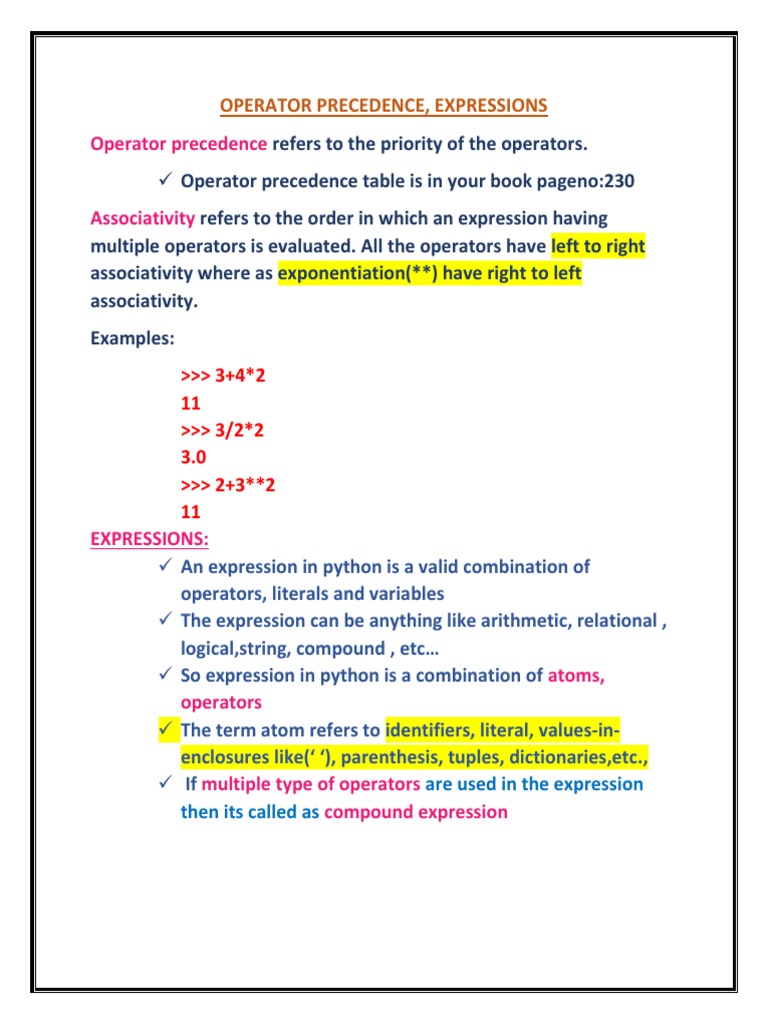 Operator Precedence | PDF