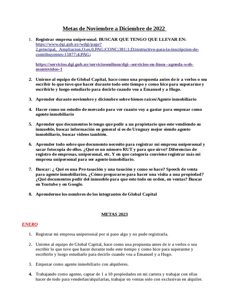 Metas Inmobiliarias 2023: Registro y Aprendizaje | PDF | Bienes raíces