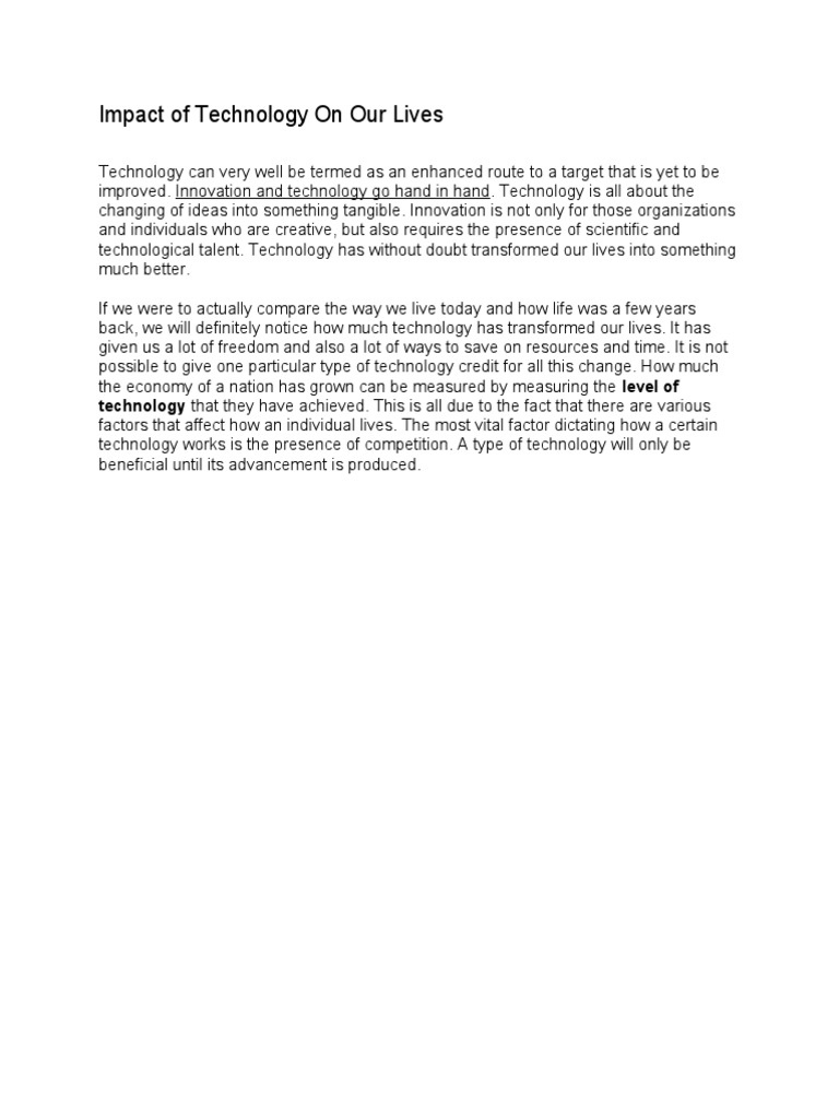 Technology On Our Lives | PDF | Business