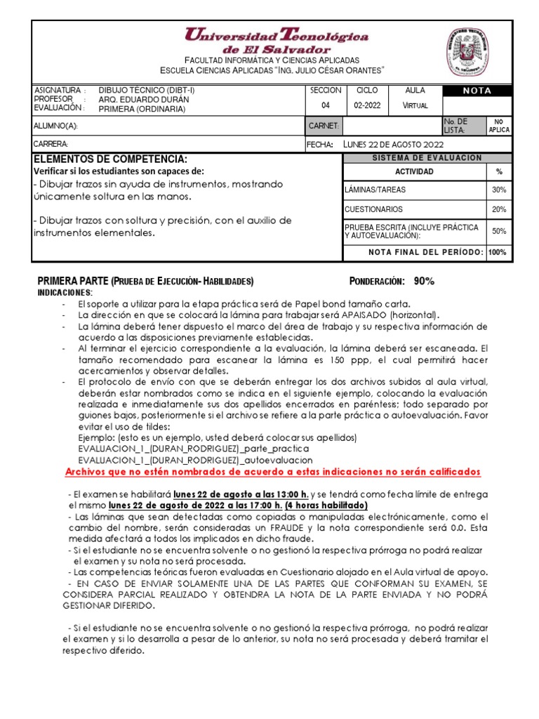 Eval 1 Dibujo Técnico 04 02-2022 | PDF | Evaluación