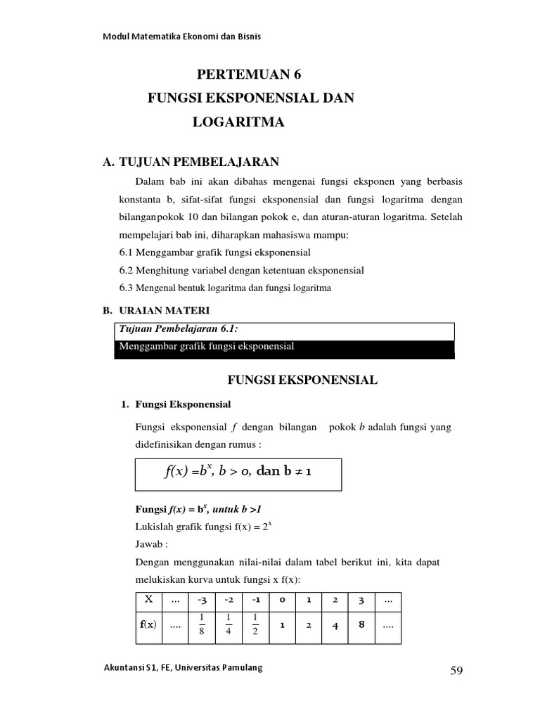 Pertemuan 6. Fungsi Eksponensial Dan Fungsi Logaritma | PDF | Metode & Bahan Ajar