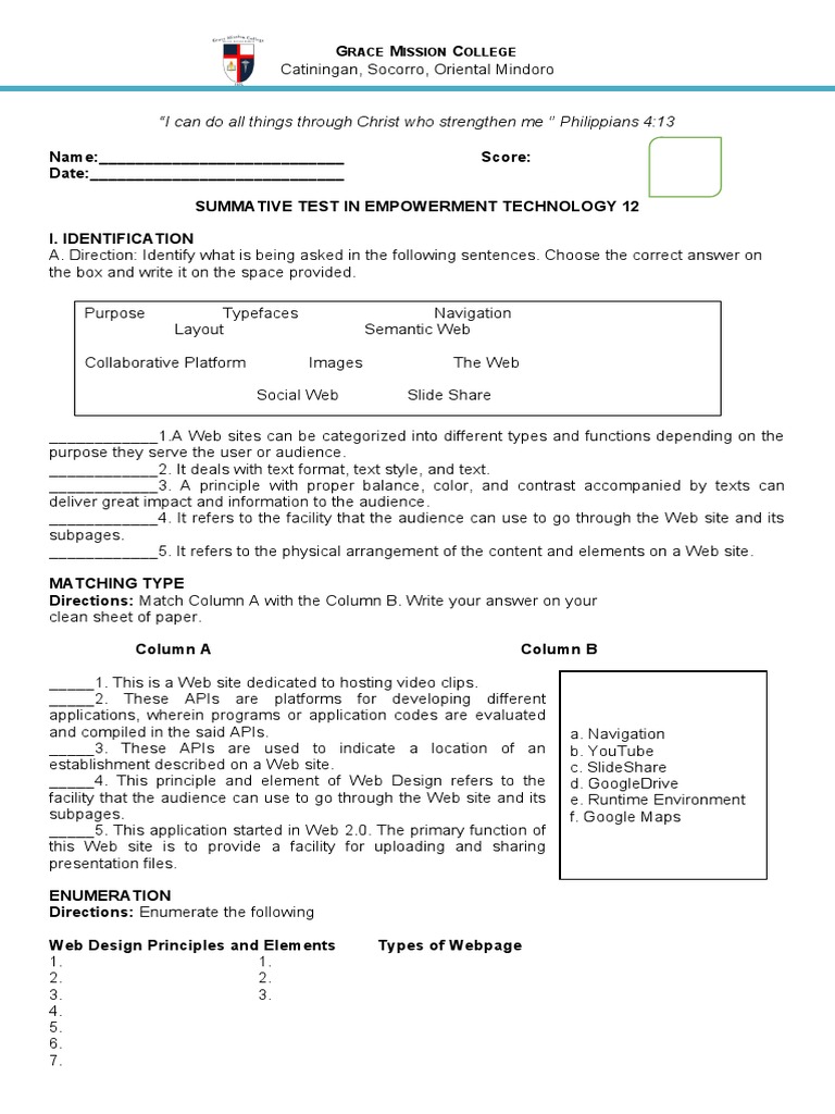 EmTech 12 Summative Test | PDF | World Wide Web | Internet & Web