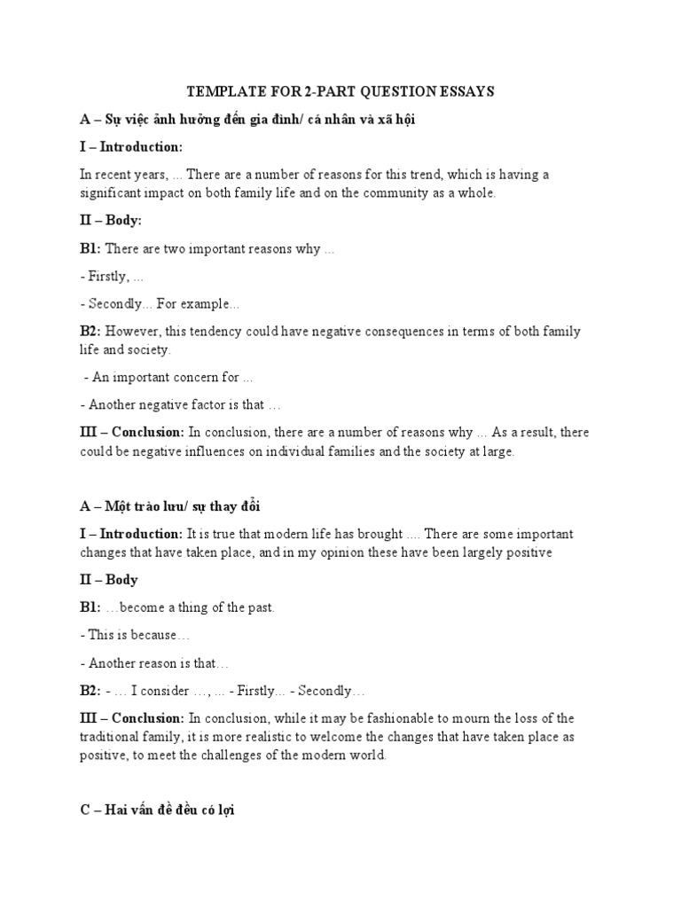 Template For 2-Part Question Essays | PDF