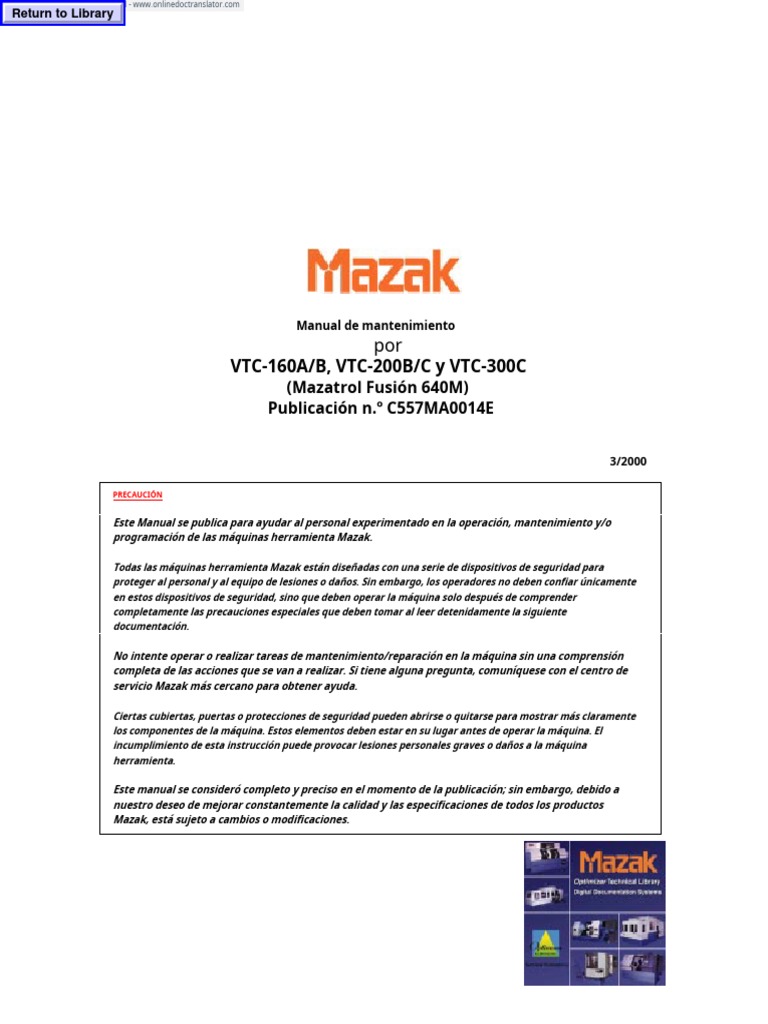 Mazak VTC 200 300 Maintenance MANUAL - En.es | PDF | Mecanizado ...