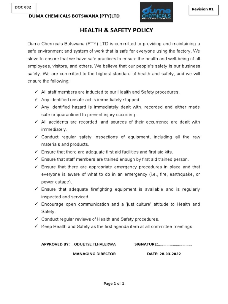 Health & Safety Policy | PDF | Wellness | Computers