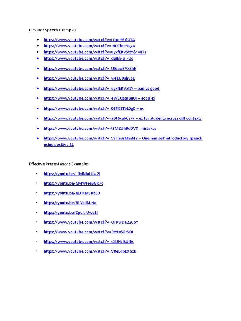 Elevator Speech Examples | PDF