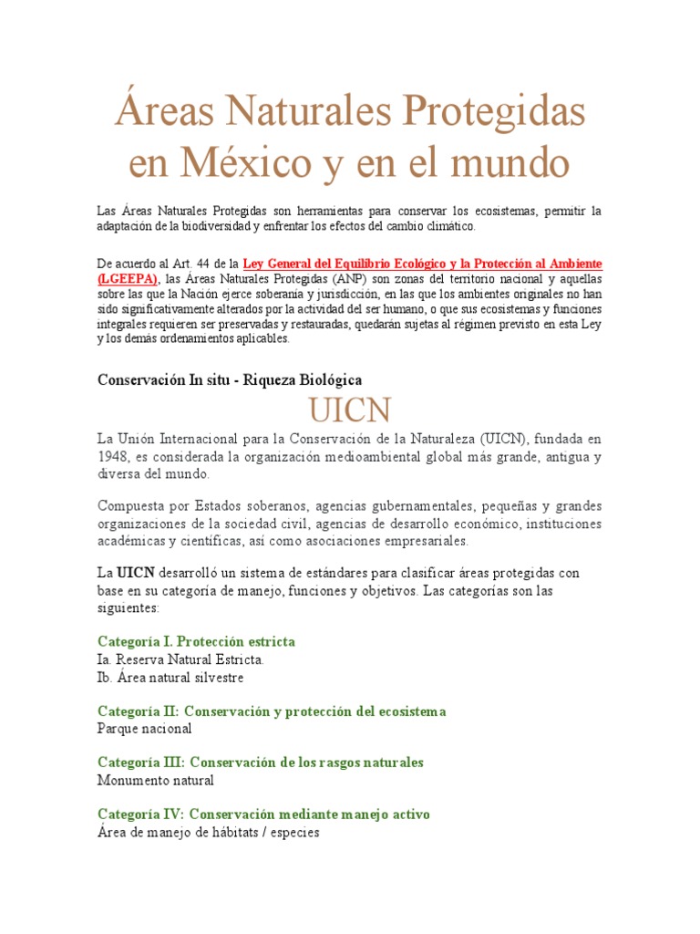 Áreas Naturales Protegidas en México y en El Mundo | PDF | Biología de ...