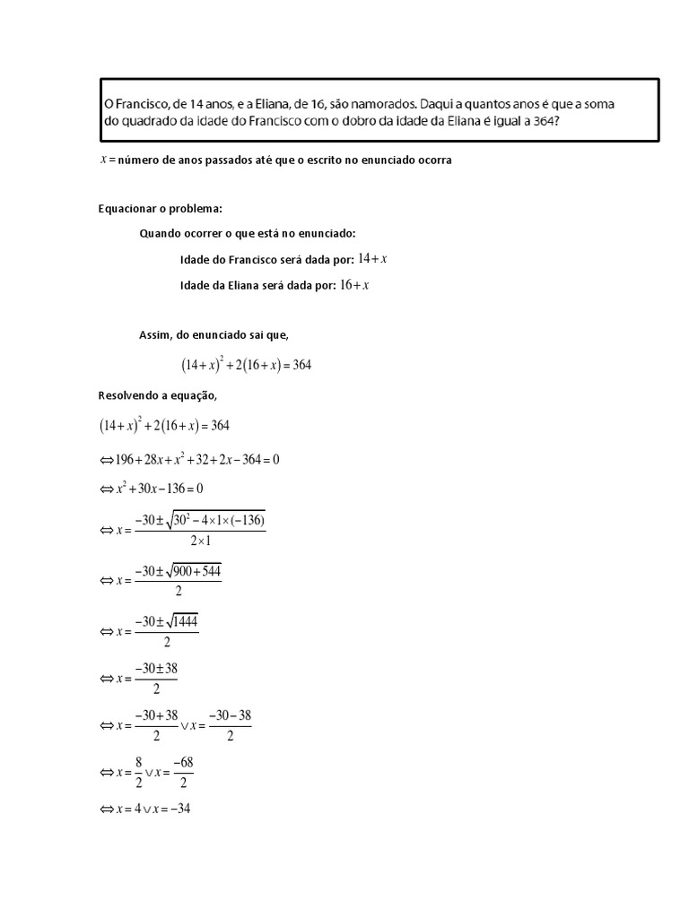 Ficha Matematica 9 Ano Problemas Equacoes 2 Grau Solucoes | PDF