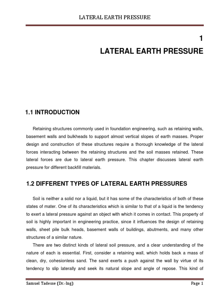Lateral Earth Pressure | PDF