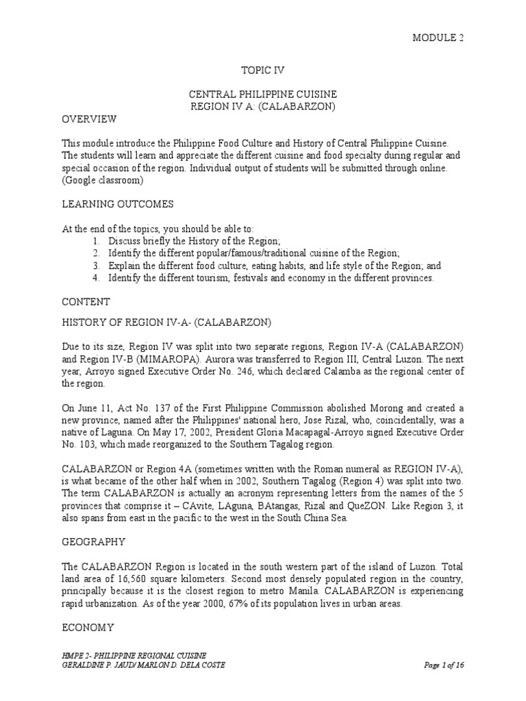 Module 2 Prc Topic 4 Pdf Cuisine Foods