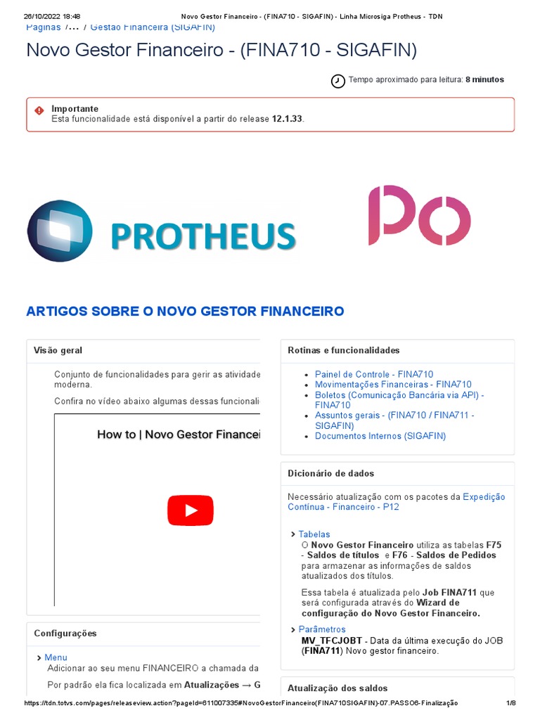 Novo Gestor Financeiro - (FINA710 - SIGAFIN) - Linha Microsiga Protheus - TDN | PDF | Programas ...