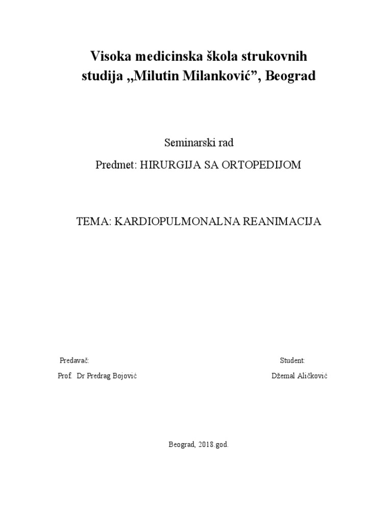 Kardiopulmonalna Reanimacija | PDF