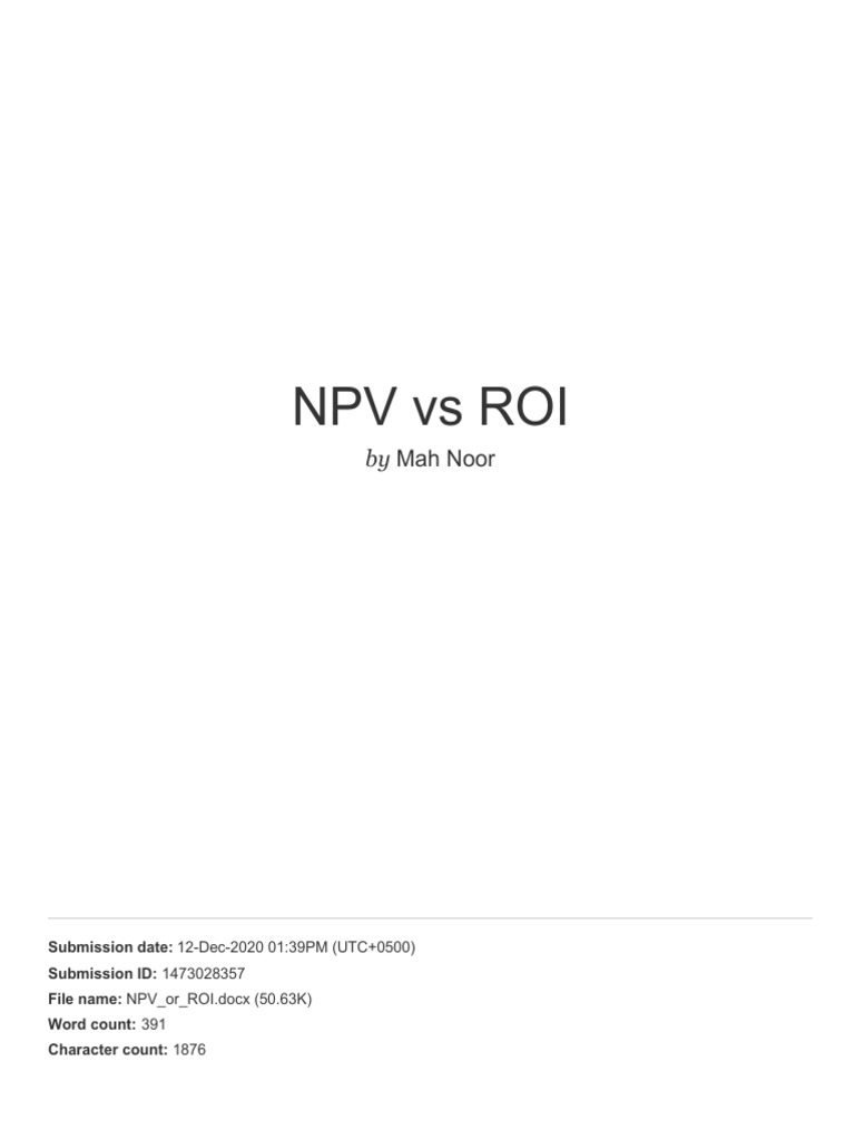 NPV Vs ROI | PDF