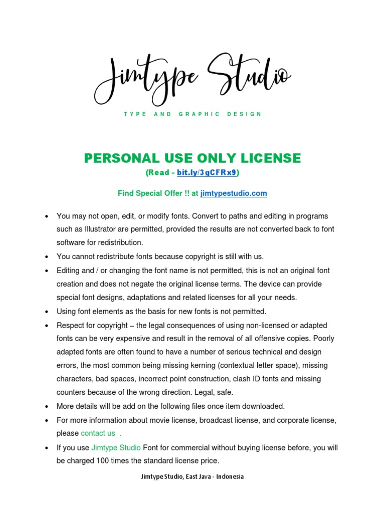 Personal Use License for Jimtype Fonts | PDF | Text | Intellectual Works