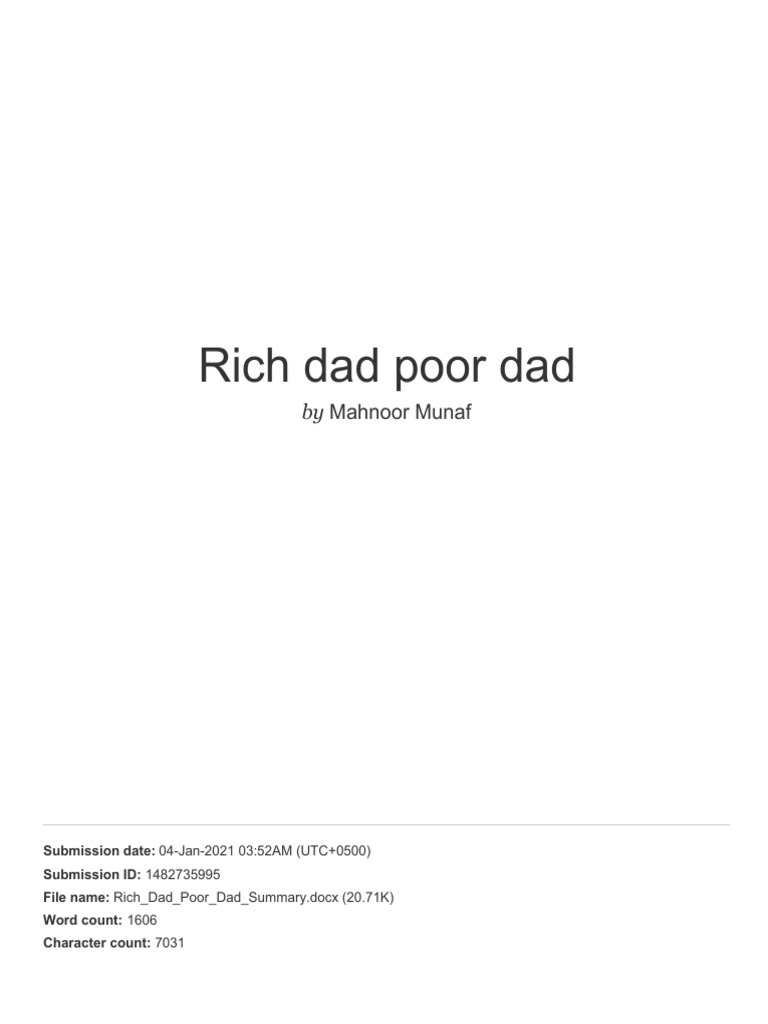 Summary of Rich Dad Poor Dad | PDF