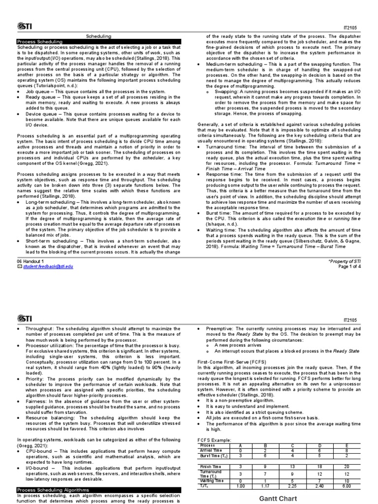06 Handout 1 Plattech Pdf Scheduling Computing Process Computing 