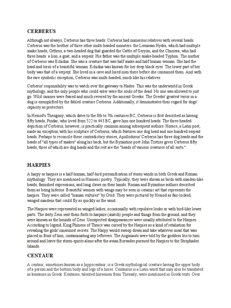 Greek Myth Creatures | PDF