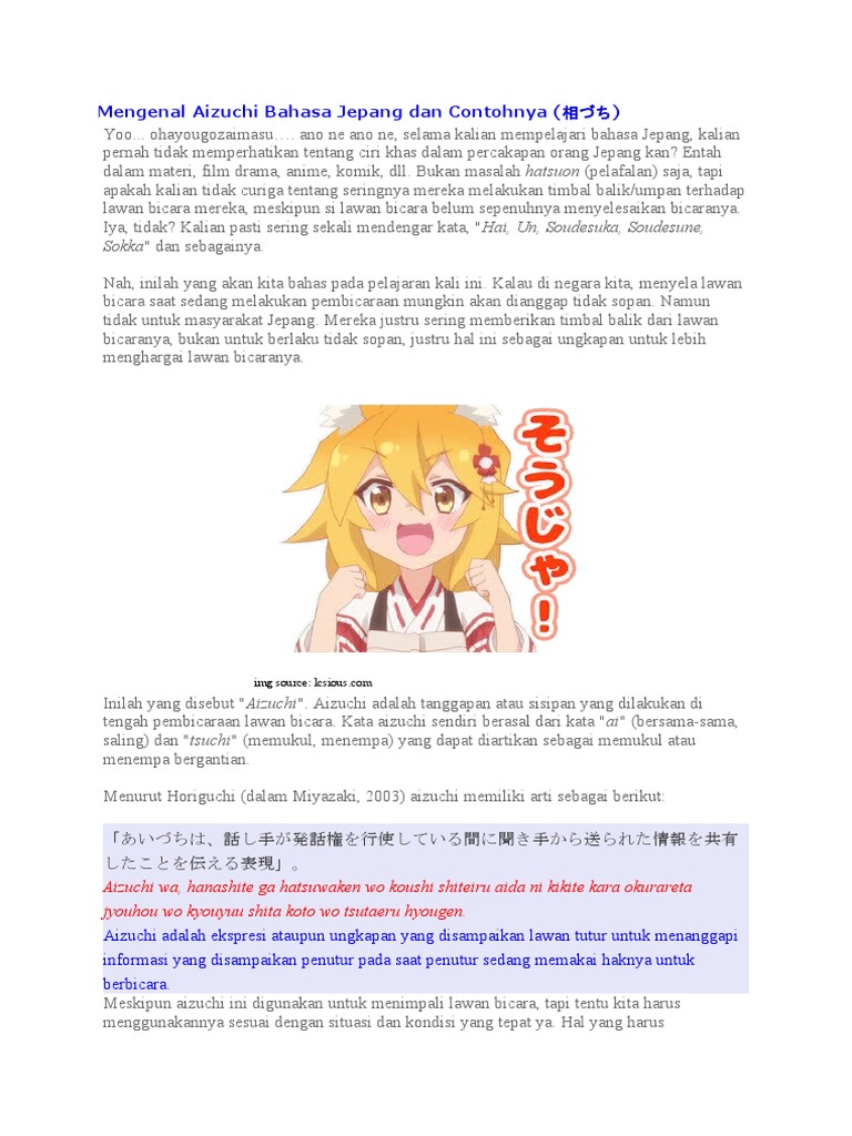 Aizuchi Bahasa Jepang | PDF | Seni & Disiplin Bahasa