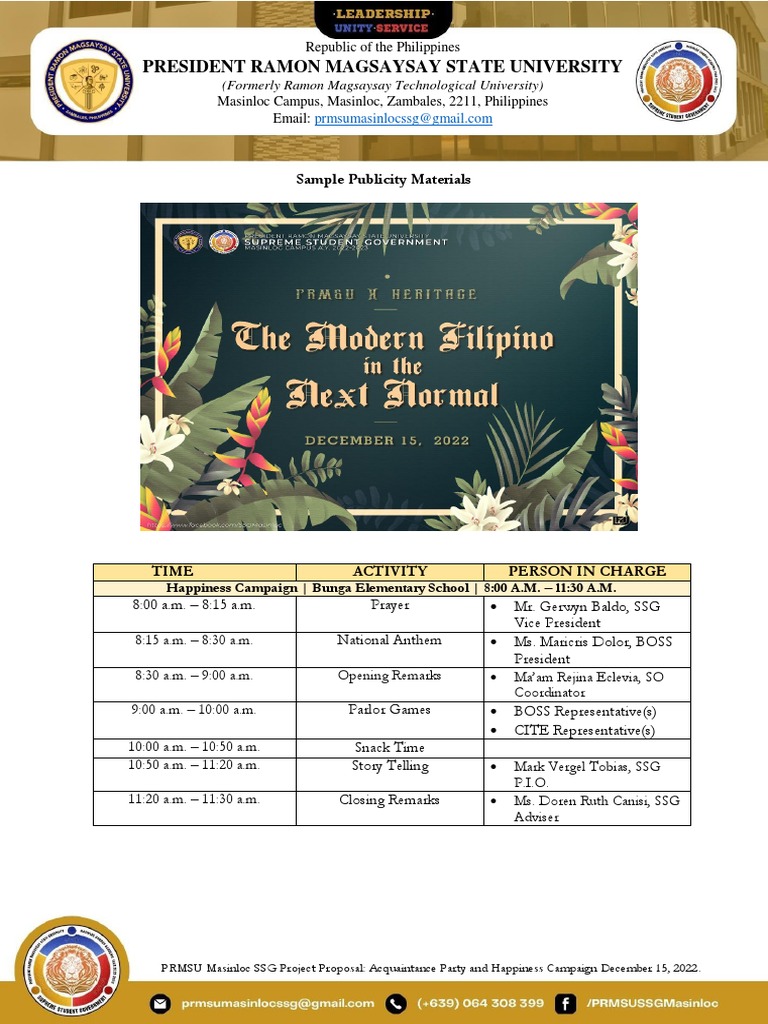 SSG Masinloc Project Proposal No. 1 Acquaintance Party and Happiness ...