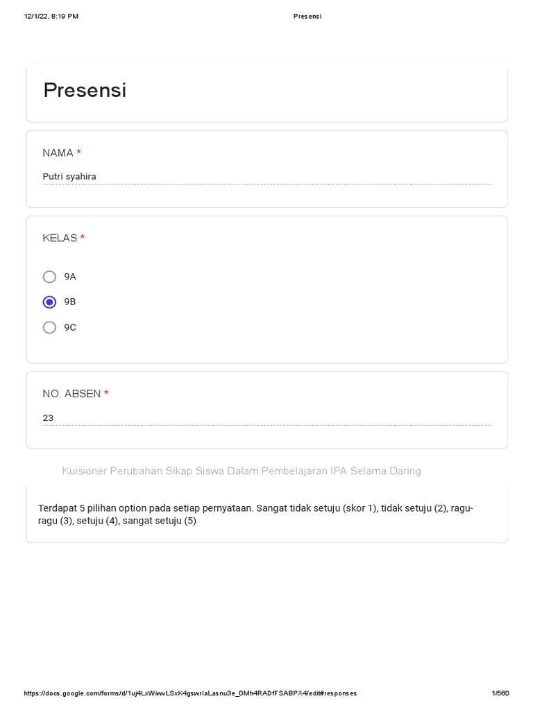 Angket Sikap Siswa - Google Formulir | PDF | Karier & Perkembangan