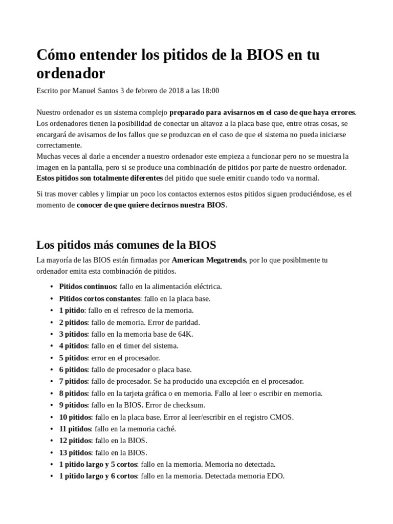 Codigos de Error Bios | Descargar gratis PDF | Bios | Ingeniería ...