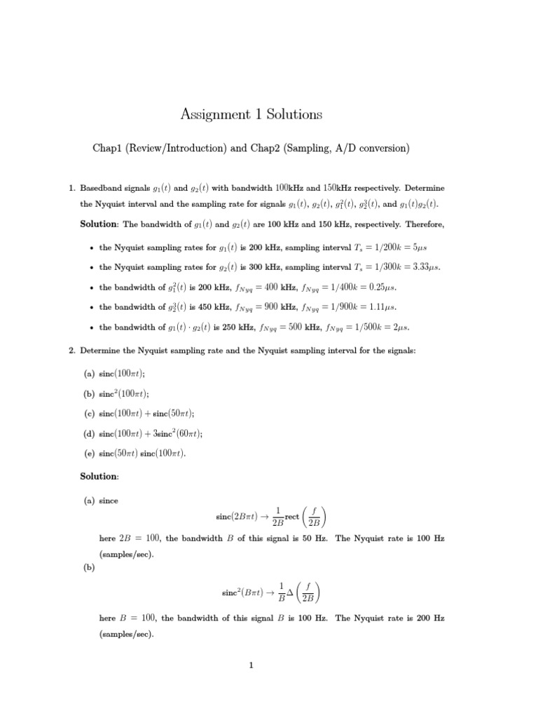Assignment1 Solution Chap1 2 Pdf Sampling Signal Processing Bit Rate