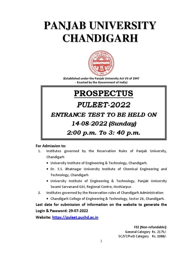 Prospectus Puleet 2022 22062022 | PDF | Test (Assessment) | University ...