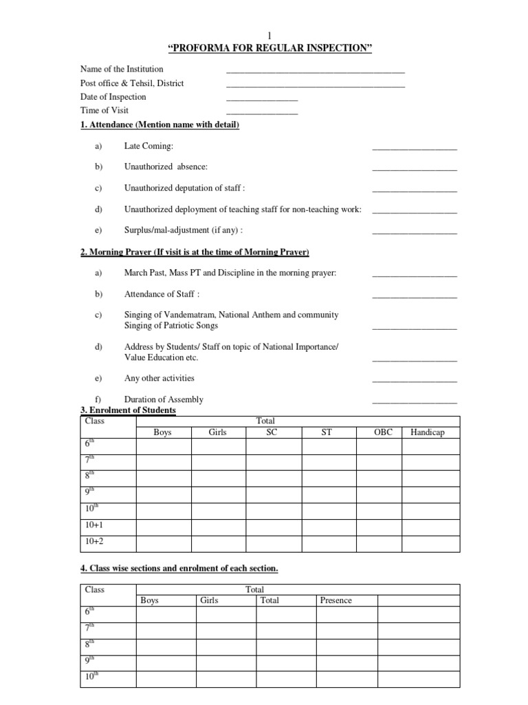 Regular Inspection Proforma-Schools - pdf18!26!2011!07!06 23 | PDF ...