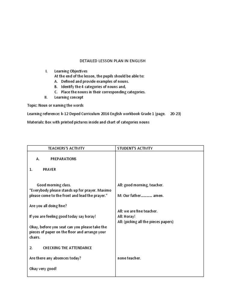 Detailed Lesson Plan | PDF | Lesson Plan | Noun