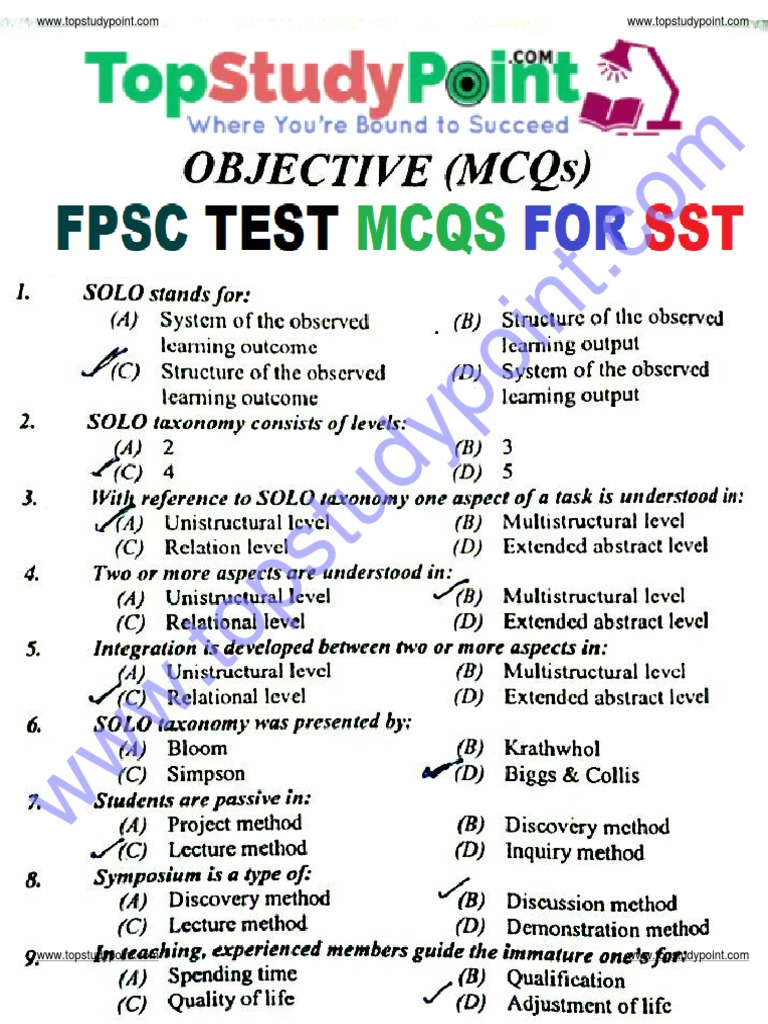 FPSC SST Test MCQS | PDF