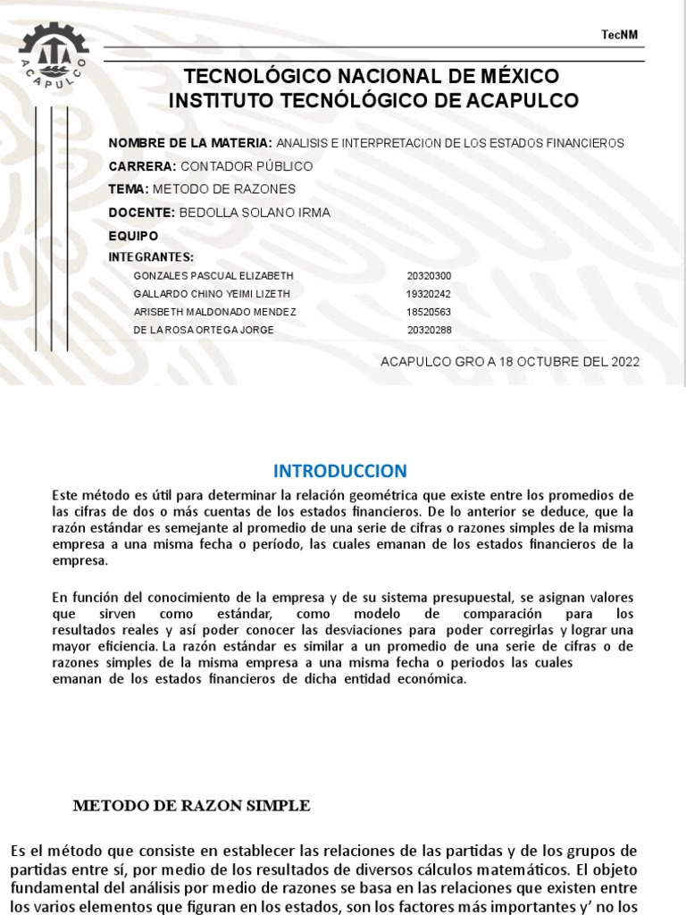 Metodo De Razones Estandar Pdf Media Promedio