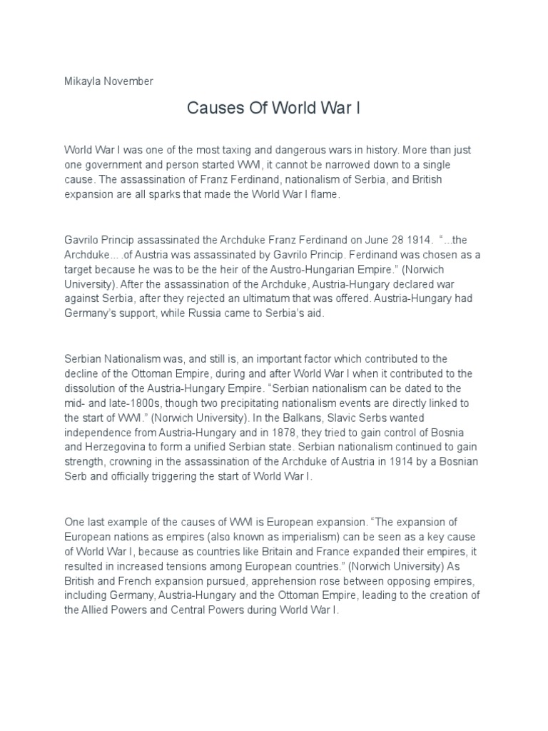 Causes of WWI DBQ | PDF