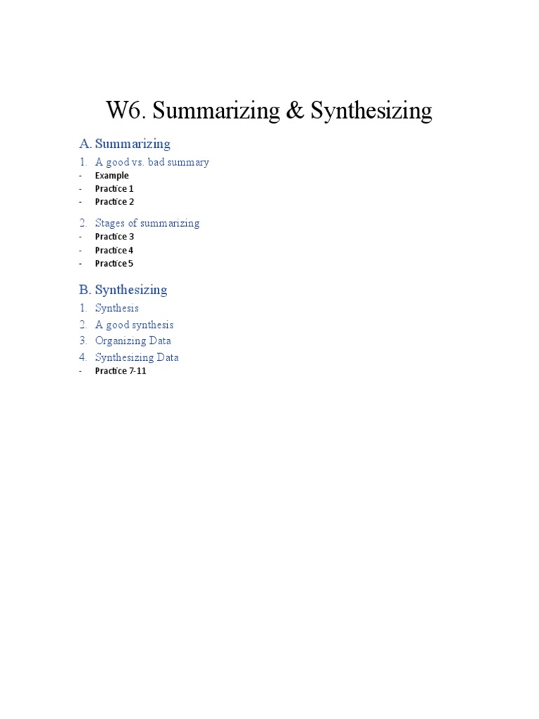 W6. Summarizing & Synthesizing | PDF