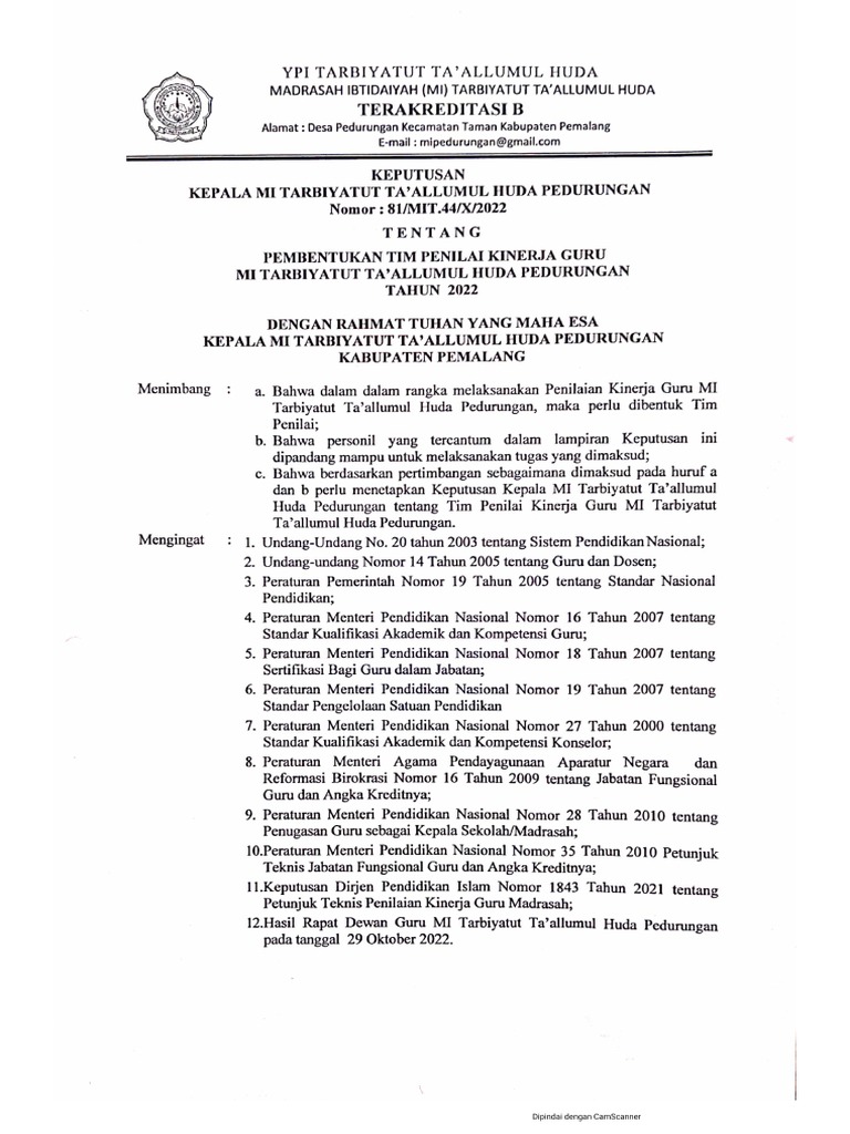 SK Tim PKG 2022 (Mi Pedurungan) | PDF