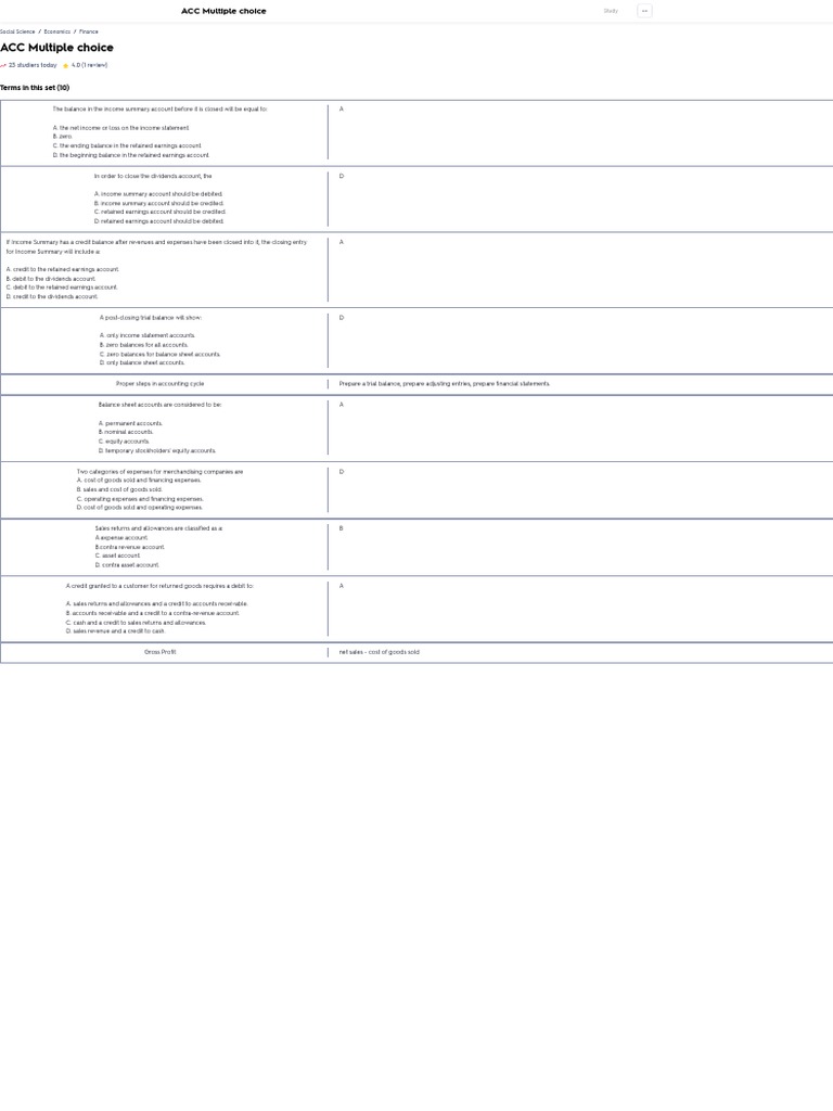 Acc Multiple Choice Flashcards Quizlet Download Free Pdf Debits
