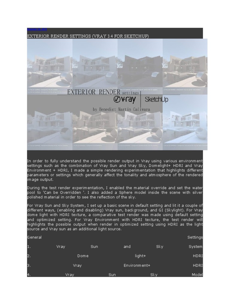 Exterior Render Settings (Vray 3.4 For Sketchup) | PDF | Rendering (Computer Graphics) | Sky