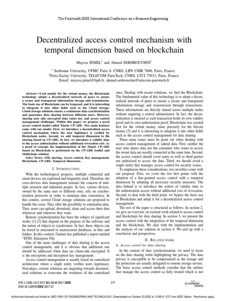 Decentralized Access Control Mechanism With Temporal Dimension Based On Blockchain | PDF | Key ...