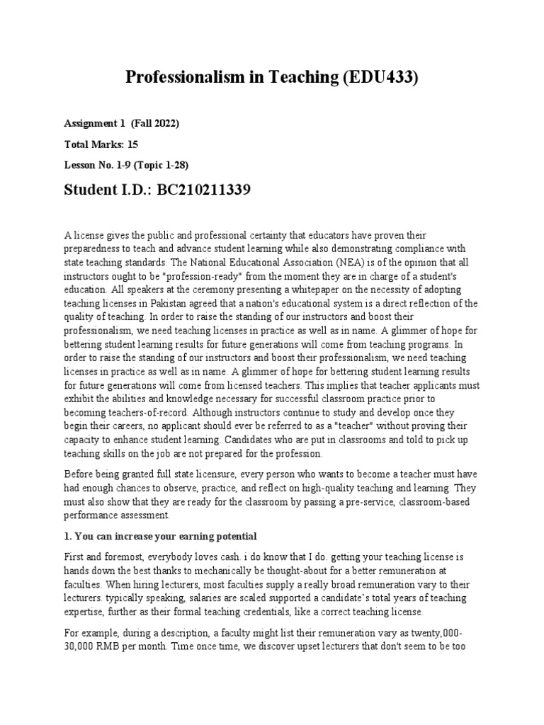 Edu433 Assignment Solution | PDF | Teaching Method | Teachers