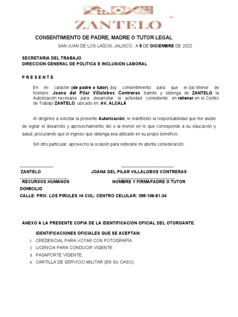 Contrato Consentimiento Padres | PDF