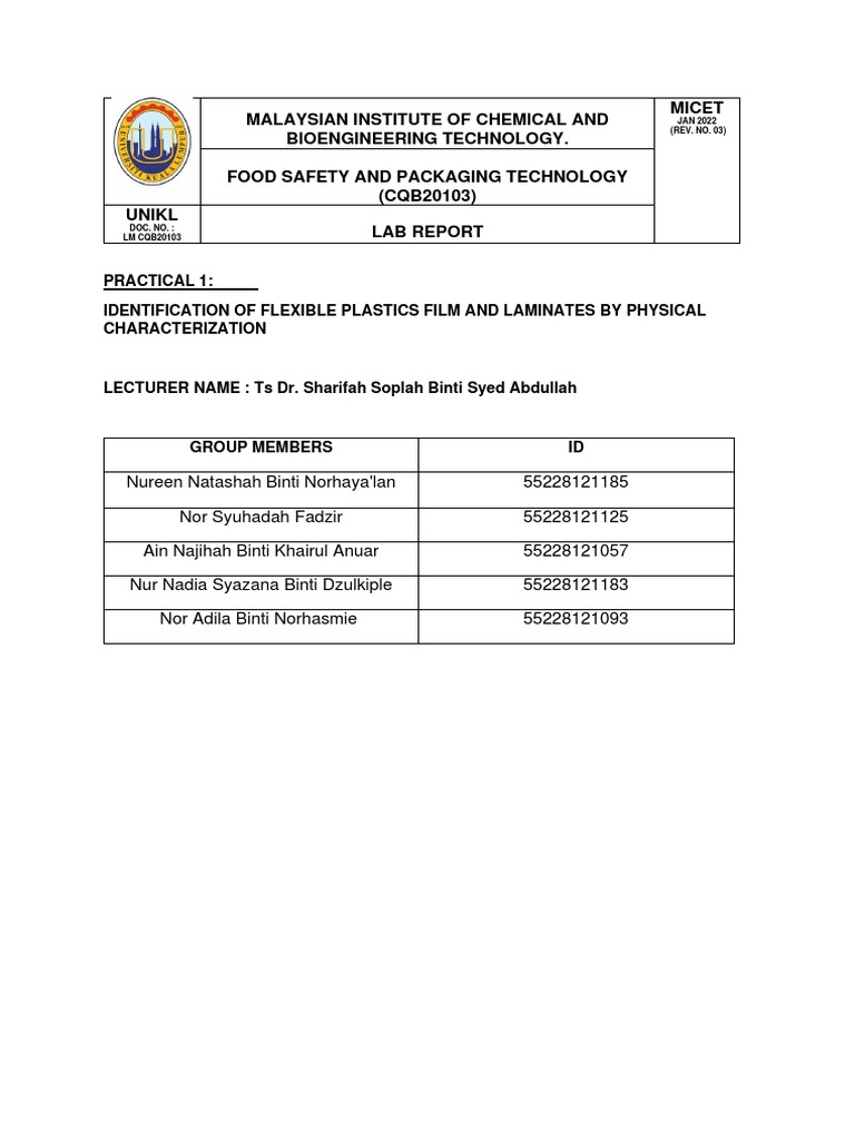 Practikal 1-IDENTIFICATION OF FLEXIBLE PLASTICS FILM AND LAMINATES BY ...