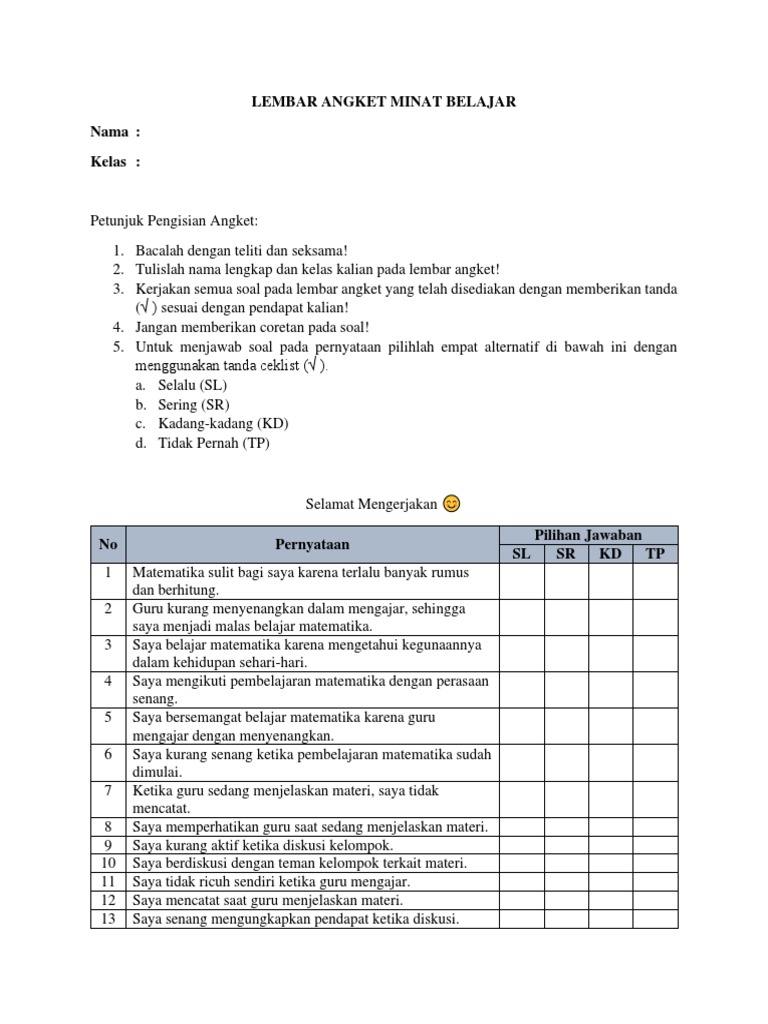 Lembar Angket Untuk Observasi - Revisi | PDF